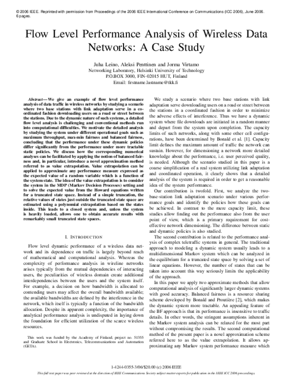 (PDF) Flow Level Performance Analysis of Wireless Data Networks: A Case Study