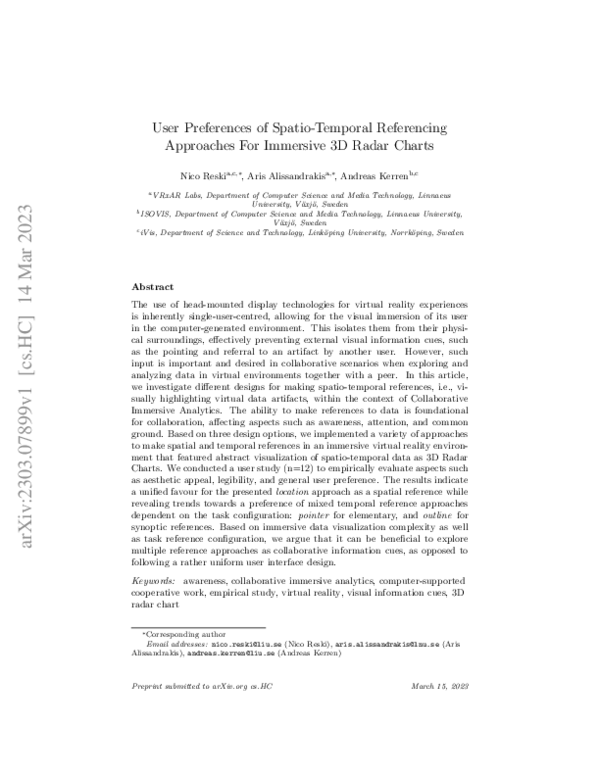 Pdf User Preferences Of Spatio Temporal Referencing Approaches For Immersive 3d Radar Charts