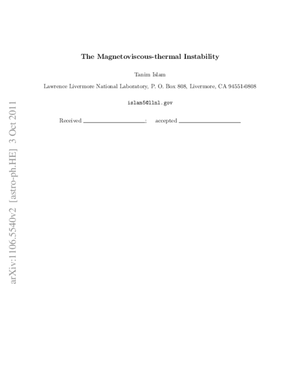 (PDF) The Magnetoviscous-Thermal Instability