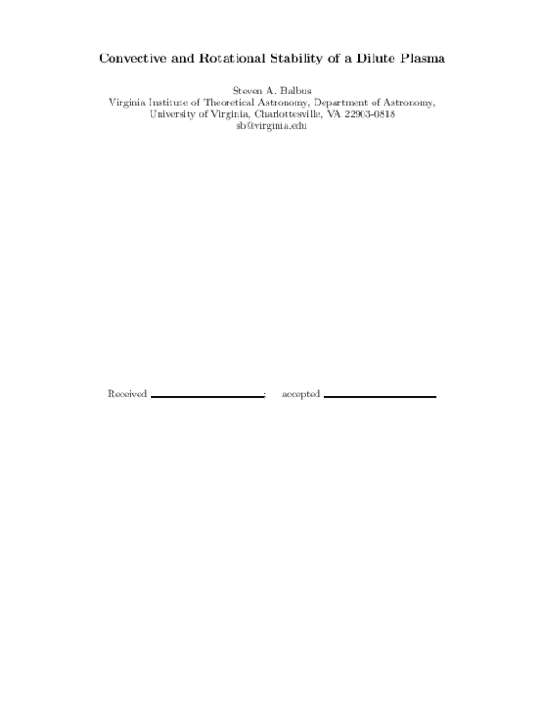 (PDF) Convective and Rotational Stability of a Dilute Plasma