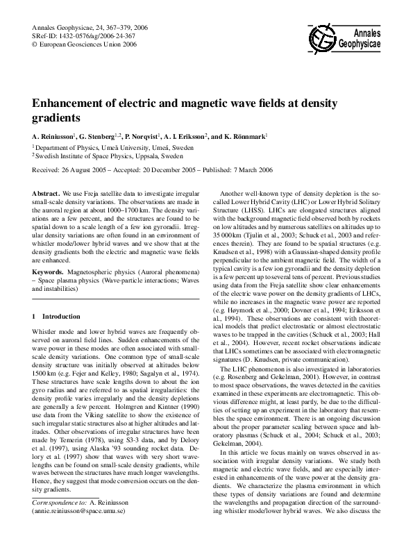 (PDF) Enhancement of electric and magnetic wave fields at density gradients