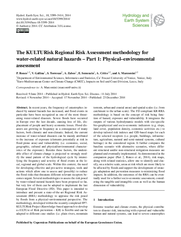 (PDF) The KULTURisk Regional Risk Assessment methodology for water-related natural hazards ...