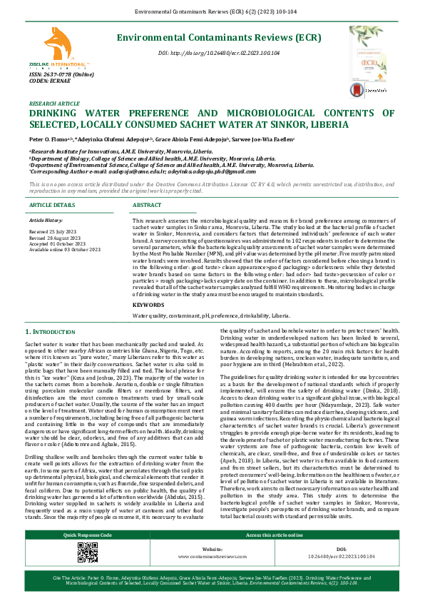 (PDF) Drinking Water Preference and Microbiological Contents of ...