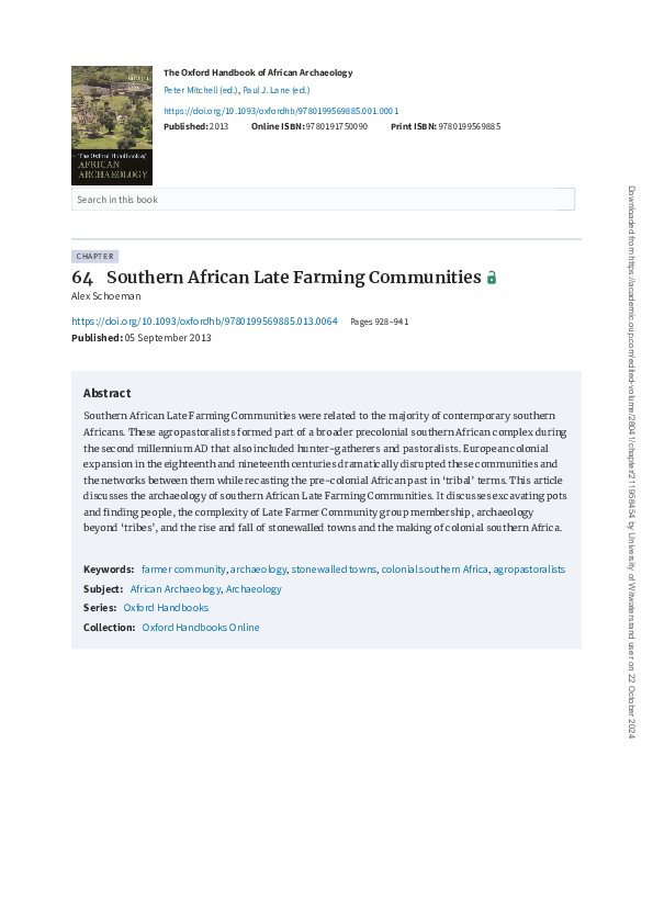 (PDF) Southern African Late Farming Communities