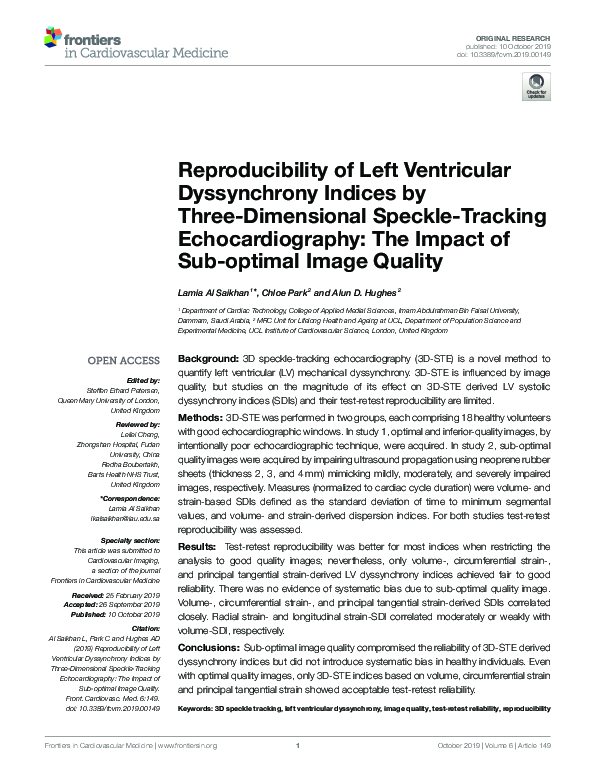 (PDF) Reproducibility of Left Ventricular Dyssynchrony Indices by Three ...