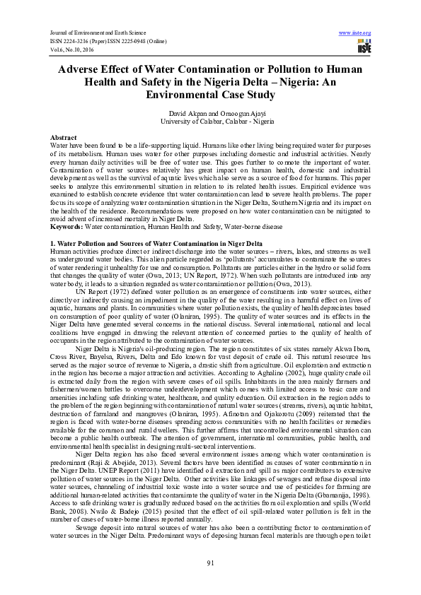 (PDF) Adverse Effect of Water Contamination or Pollution to Human ...