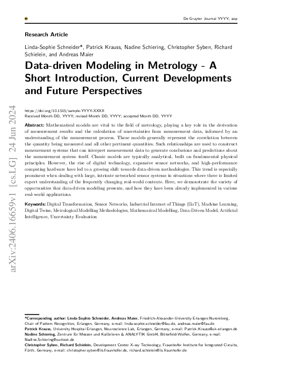 (PDF) Data-driven modeling in metrology – A short introduction, current developments and future ...