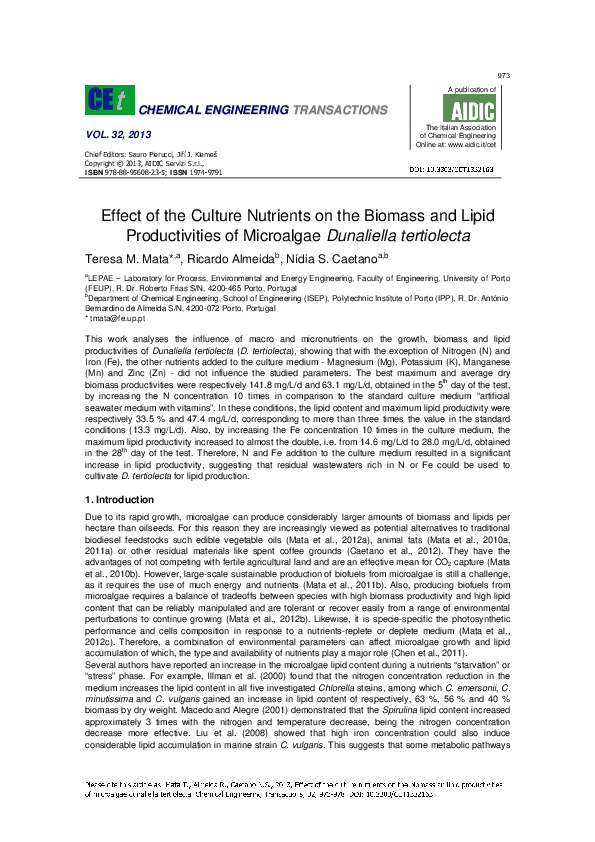 (PDF) Effect of the Culture Nutrients on the Biomass an Lipid Productivities of Microalgae ...