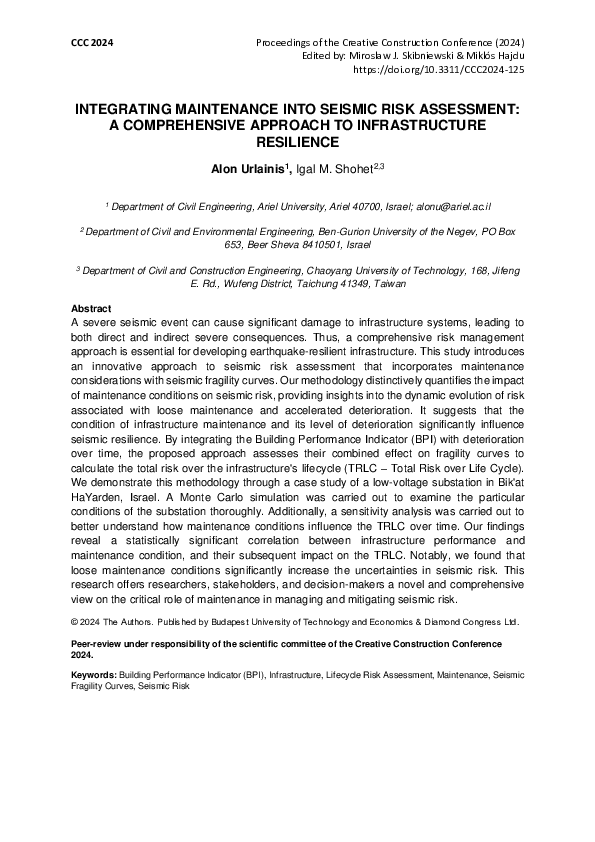 (PDF) Integrating Maintenance Into Seismic Risk Assessment: A Comprehensive Approach to ...