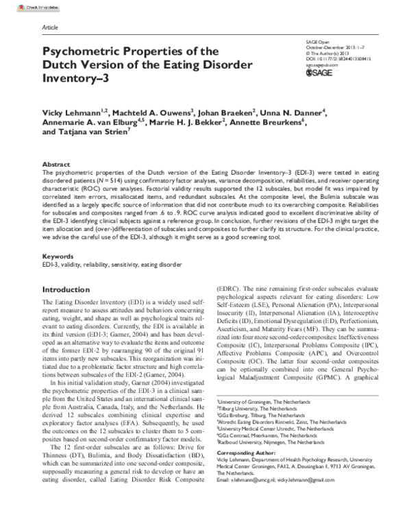 (PDF) Psychometric Properties of the Dutch Version of the Eating ...