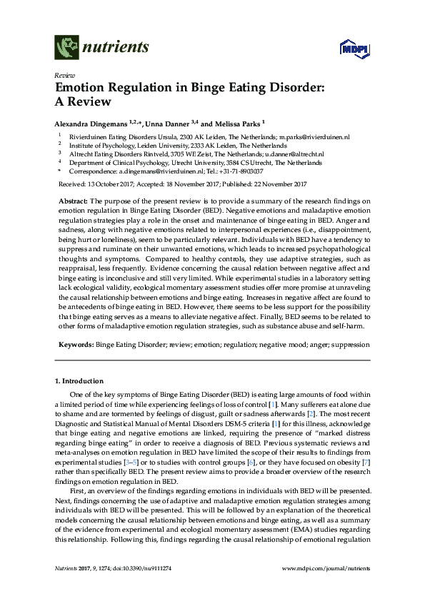 (PDF) Emotion Regulation in Binge Eating Disorder: A Review