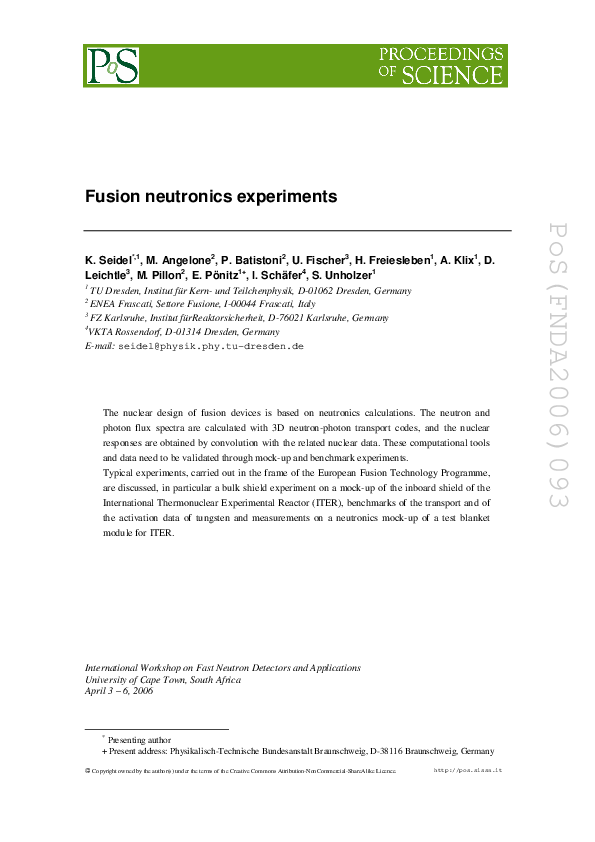 (PDF) Fusion Neutronics Experiments