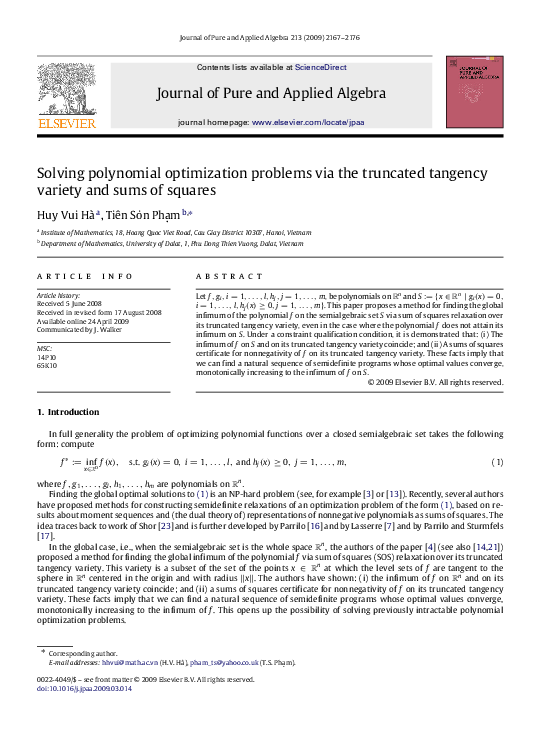 (PDF) Optimizing Polynomials with Sum of Squares
