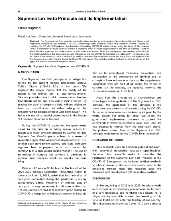 (PDF) Suprema Lex Esto Principle and its Implementation