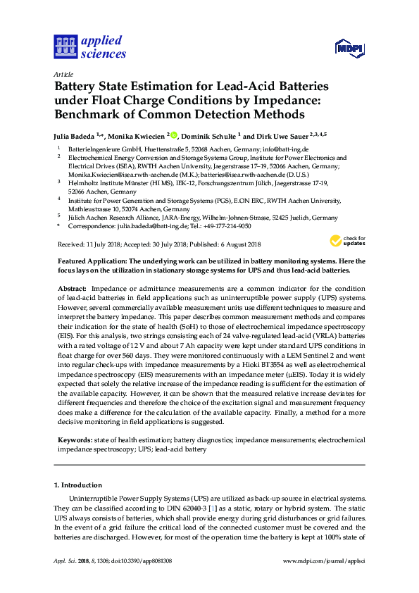 (PDF) Battery State Estimation for Lead-Acid Batteries under Float ...