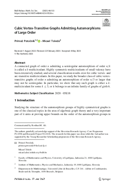(PDF) Cubic Vertex-Transitive Graphs Admitting Automorphisms of Large ...