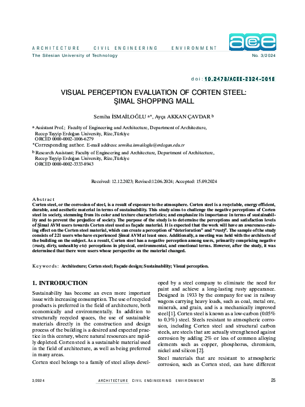 (PDF) VISUAL PERCEPTION EVALUATION OF CORTEN STEEL: ŞIMAL SHOPPING MALL