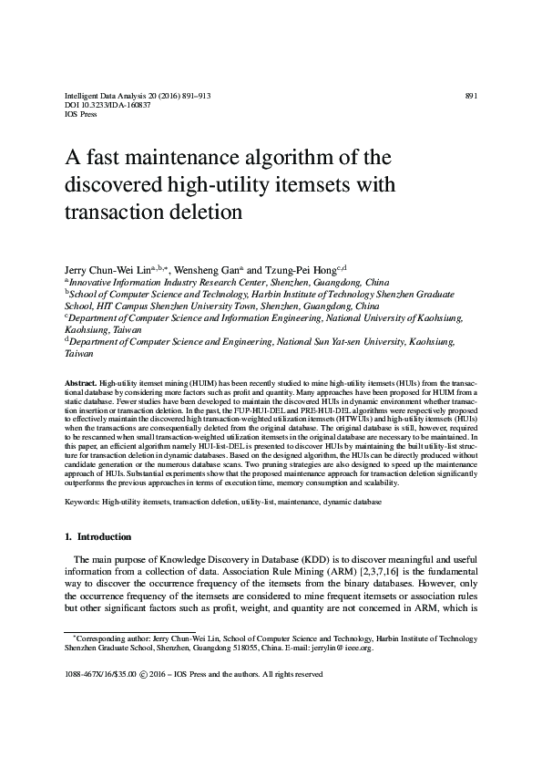 (PDF) A fast maintenance algorithm of the discovered high-utility ...