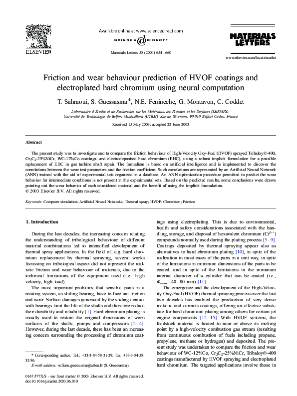 (PDF) Friction and wear behaviour prediction of HVOF coatings and electroplated hard chromium ...