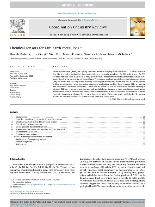 (PDF) Chemical sensors for rare earth metal ions