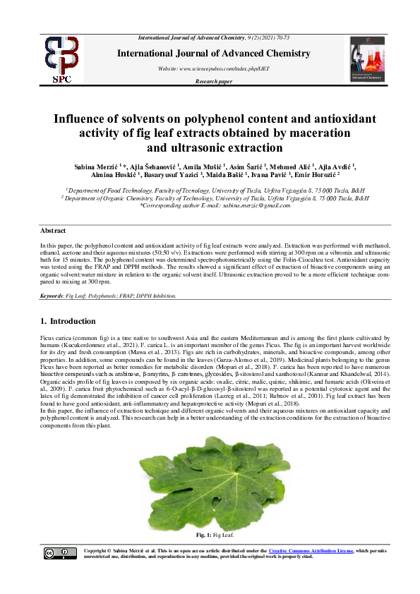 (PDF) Influence of solvents on polyphenol content and antioxidant activity of fig leaf extracts ...
