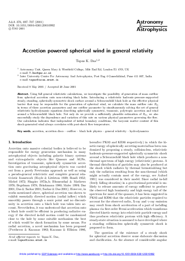 (PDF) Accretion powered spherical wind in general relativity