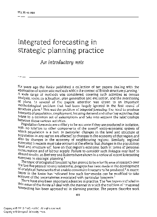 (PDF) Integrated Forecasting in Strategic Planning Practice