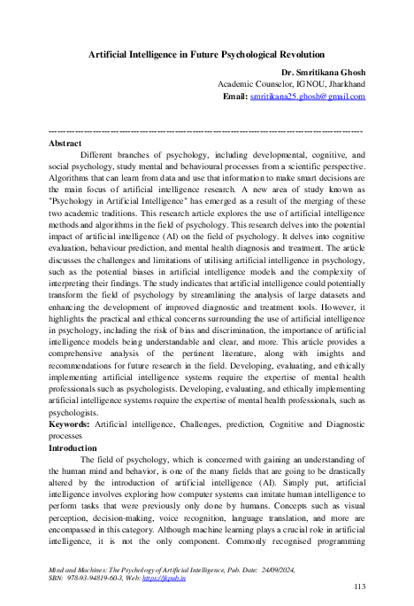(PDF) Artificial Intelligence in Future Psychological Revolution