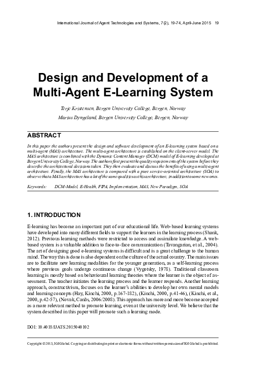 (PDF) Design and Development of a Multi-Agent E-Learning System