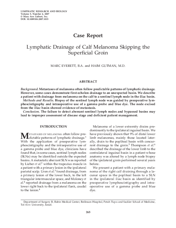 (PDF) Lymphatic Drainage of Calf Melanoma Skipping the Superficial Groin