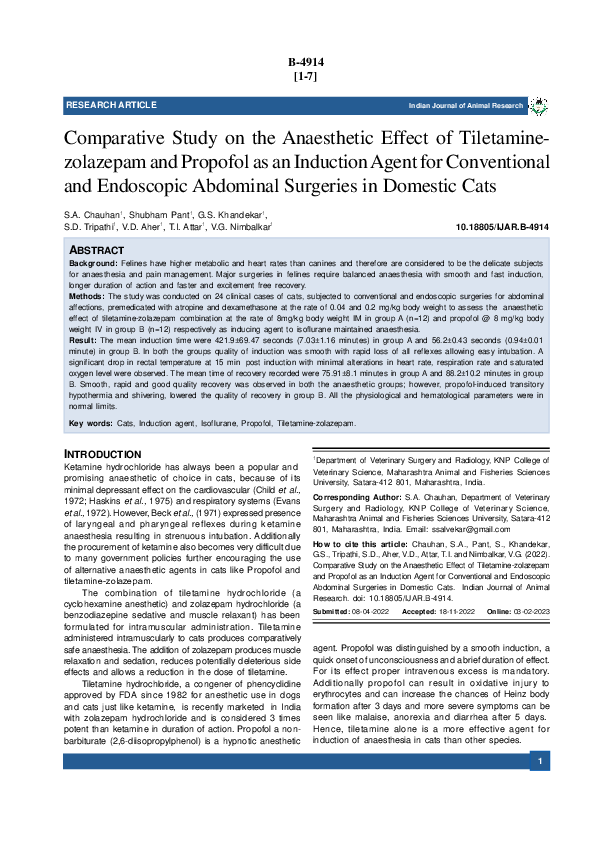 (PDF) Comparative Study on the Anaesthetic Effect of Tiletamine ...