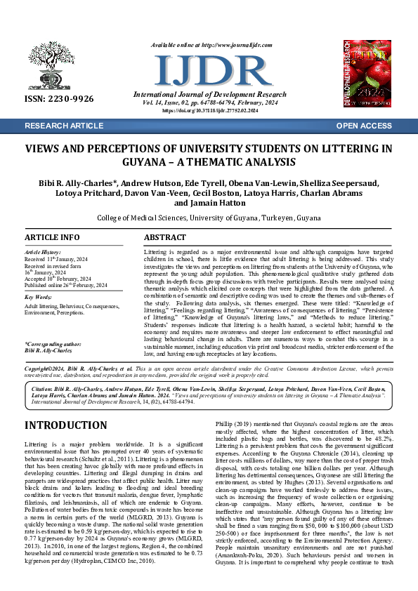 (PDF) VIEWS AND PERCEPTIONS OF UNIVERSITY STUDENTS ON LITTERING IN ...