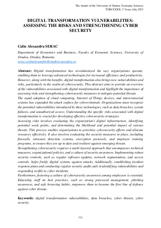 (PDF) Digital Transformation Vulnerabilities: Assessing the Risks and Strengthening Cyber Security