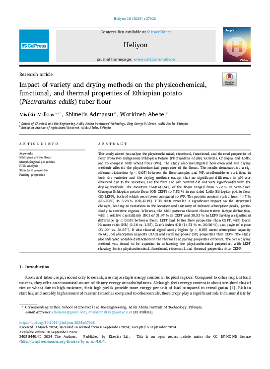 (PDF) Impact of variety and drying methods on the physicochemical, functional, and thermal ...