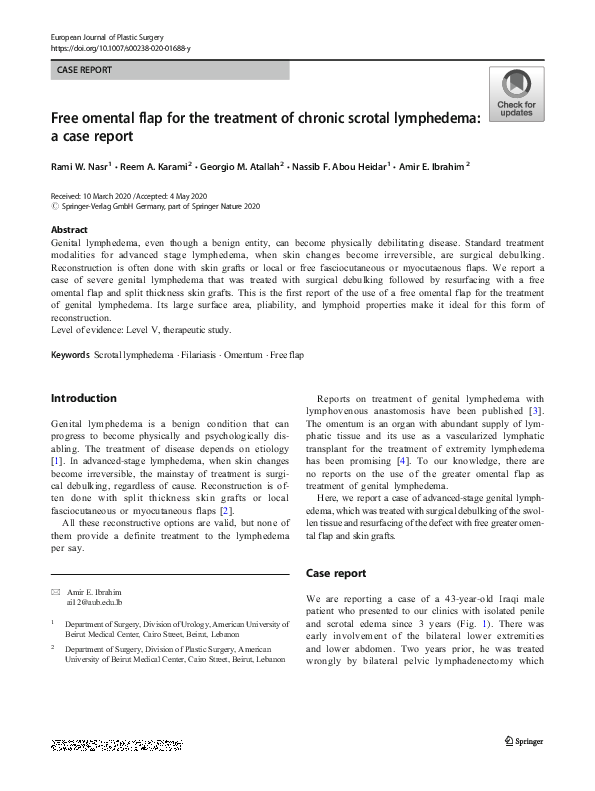 (PDF) Free omental flap for the treatment of chronic scrotal lymphedema ...