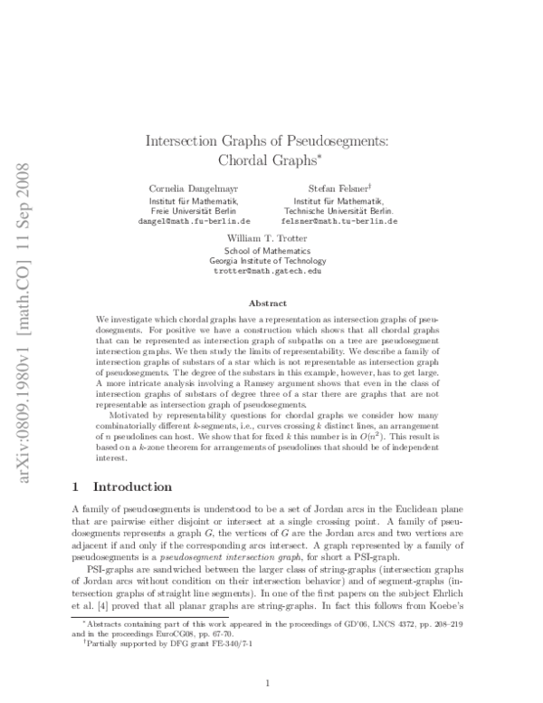 (PDF) Intersection Graphs of Pseudosegments: Chordal Graphs | William Trotter - Academia.edu