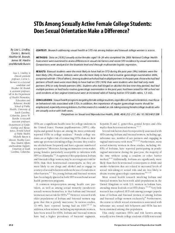 (PDF) STDs Among Sexually Active Female College Students: Does Sexual ...