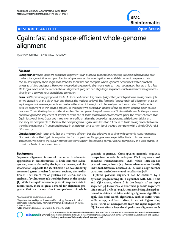 (PDF) Cgaln: fast and space-efficient whole-genome alignment
