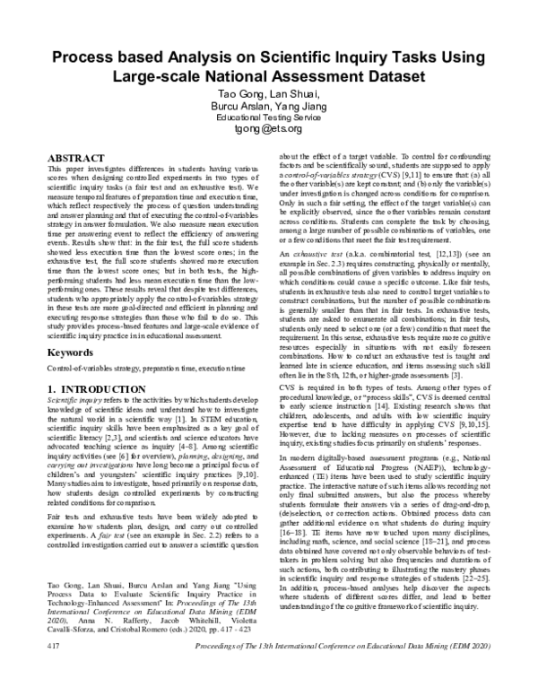 (PDF) Process Based Analysis on Scientific Inquiry Tasks Using Large-Scale National Assessment ...