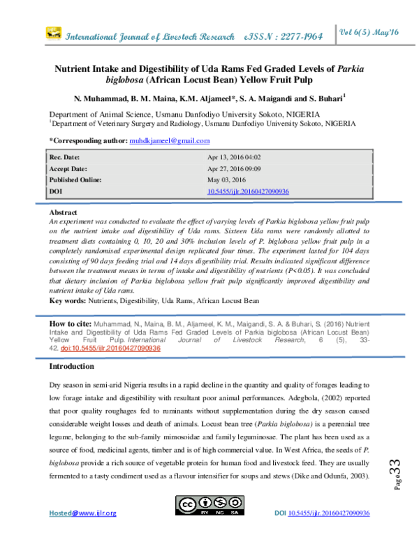 (PDF) Nutrient Intake and Digestibility of Uda Rams Fed Graded Levels ...