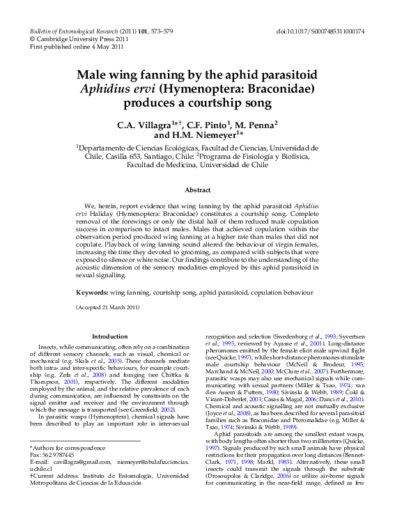 (PDF) Male wing fanning by the aphid parasitoid Aphidius ervi ...