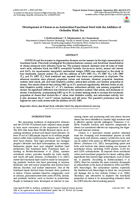 (PDF) Development of Cheese as an Antioxidant Functional Food with the ...