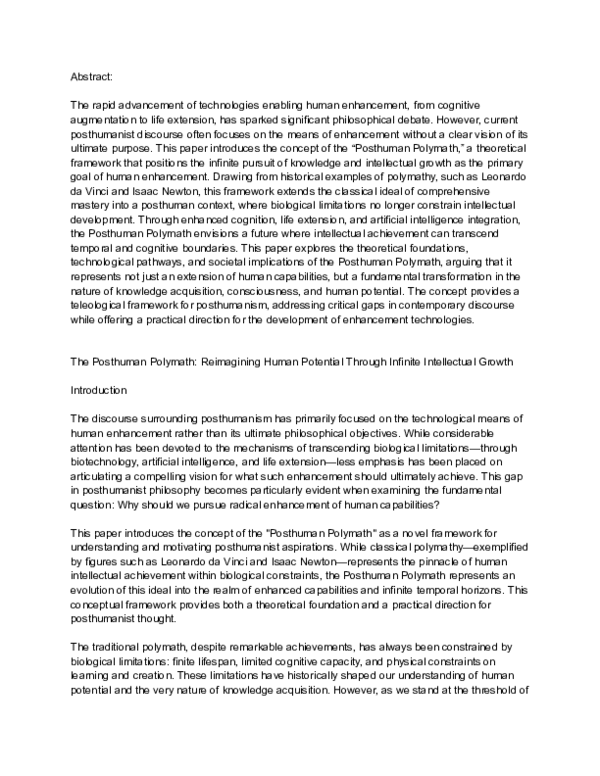 (PDF) The Posthuman Polymath: Reimagining Human Potential Through ...