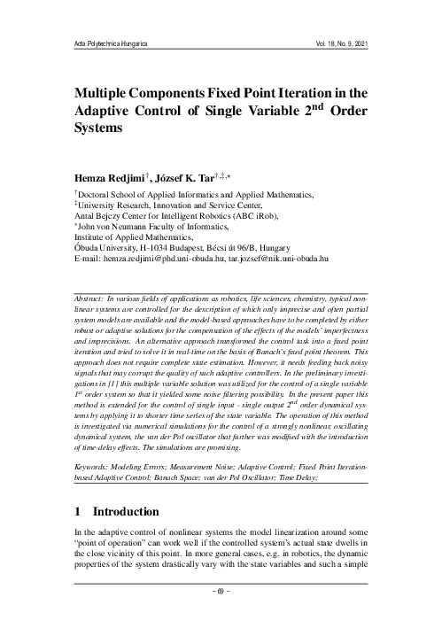 (PDF) Multiple Components Fixed Point Iteration in the Adaptive Control ...