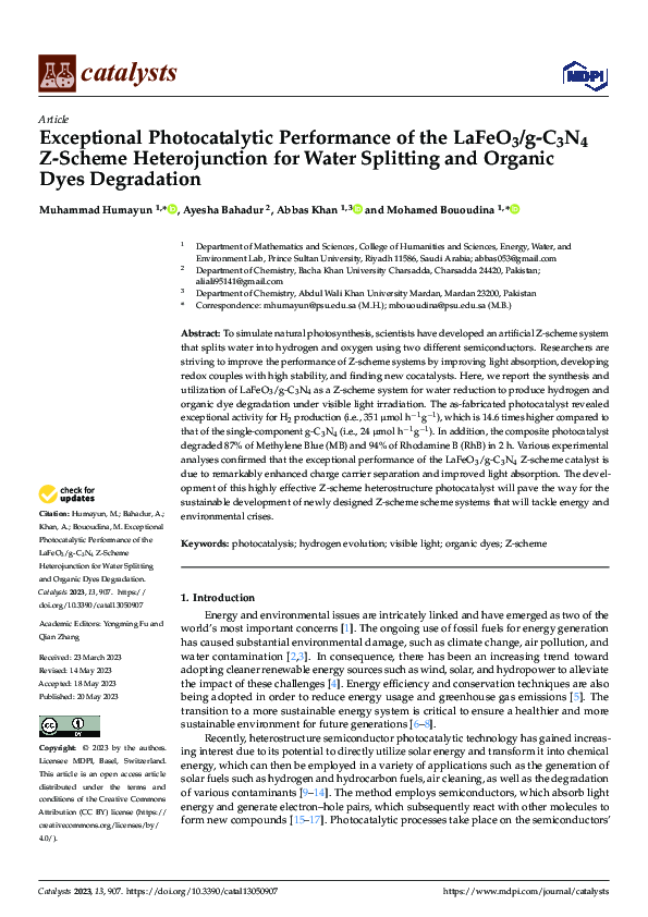 (PDF) Exceptional Photocatalytic Performance of the LaFeO3/g-C3N4 Z ...