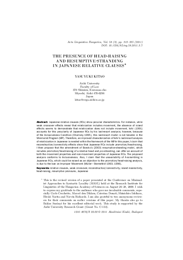 (PDF) The presence of head-raising and resumptive-stranding in Japanese ...