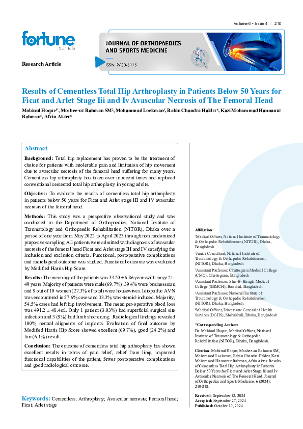 (PDF) Results of Cementless Total Hip Arthroplasty in Patients Below 50 ...
