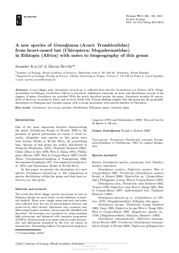 (PDF) A new species of Grandjeana (Acari: Trombiculidae) from heart ...