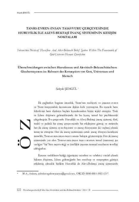 (PDF) TANRI-EVREN-İNSAN TASAVVURU ÇERÇEVESİNDE HURUFİLİK İLE ALEVİ ...