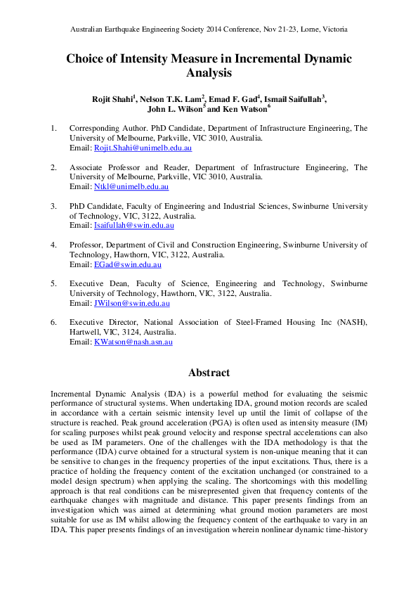 (PDF) Choice of Intensity Measure in Incremental Dynamic Analysis